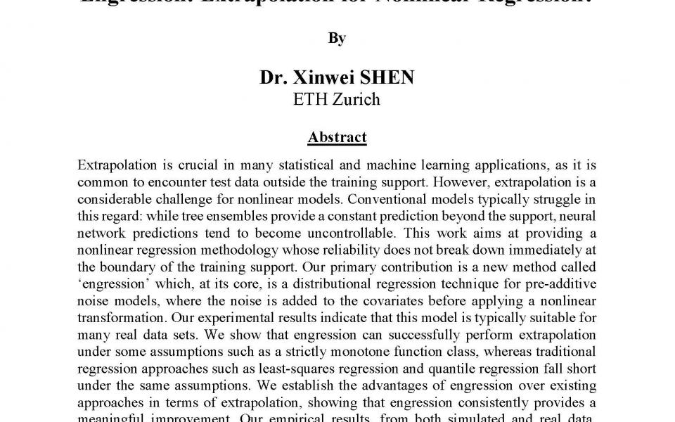 Department of Mathematics - Seminar on Statistics - Engression: Extrapolation for Nonlinear ...